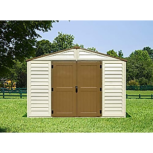 Duramax 0638801402145 Woodbridge Plus 10.5 x 8 Plastic Garden Shed with Foundation Kit & Fixed Window Brown-15 Years Warranty, 10x8, Brown & Ivory