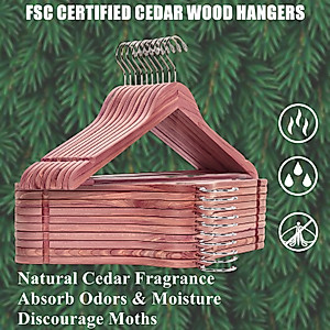 Amber Home 16 Pack American Red Cedar Hangers, Smooth Finish Wood Coat Hangers for Suit Shirt, Aromatic Cedar Clothes Hangers with Swivel Hook & Notches for Dress, Jacket, Pants (Cedar,16)