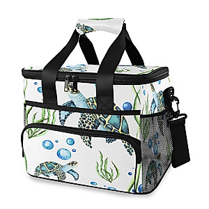 ALAZA Watercolor Sea Turtles and Seaweed Bubbles Large Capacity Cooler Tote Insulated Lunch Bag Lunch Cooler Bag
