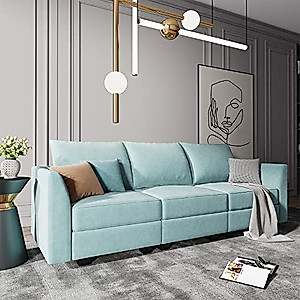 HONBAY Convertible Sectional Sofa Couch with Storage Seats Modular 3 Seater Sofa for Small Space, Aqua Blue