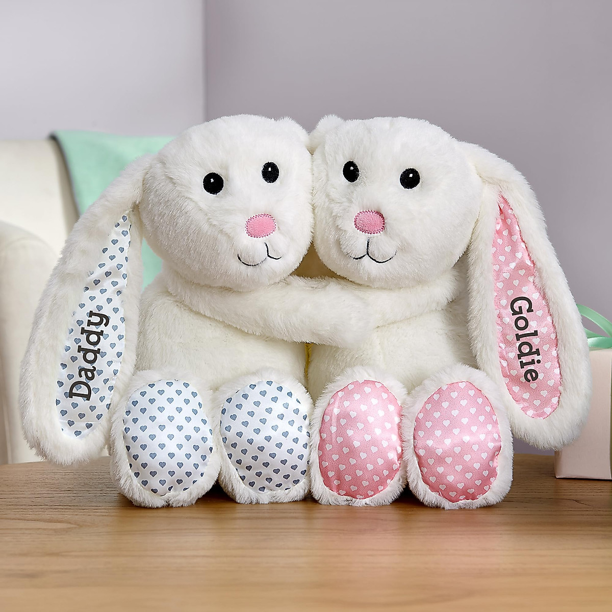 Let's Make Memories Personalized Hugging Plush Bunnies - for Birthday - Easter Bunny - Bunny Stuffed Animal for Kids - for Boy - for Girl