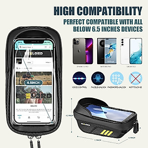 BEELORD Bike Phone Front Frame Bag,Bike Accessories,Waterproof Bike Phone Holder Bike Phone Bag,Bike Phone Mount Top Tube Bag with Touch Screen And Rain Cover Bag,Compatible Phone Under 6.5"