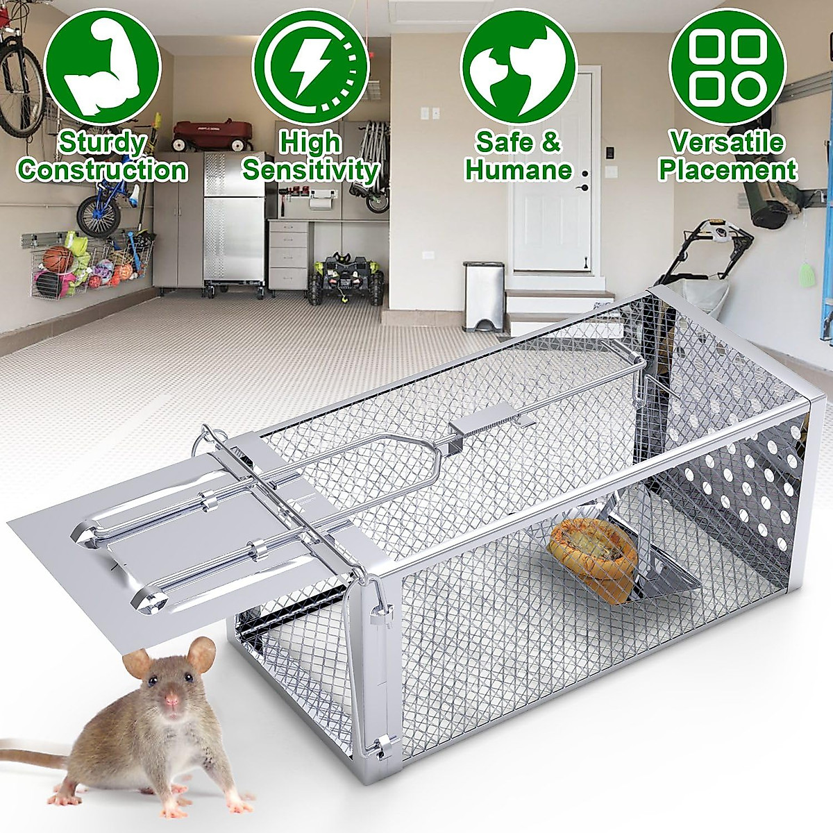 iMounTEK 1 Pack Live Rat Trap Humane Mouse Trap Single Door Rat Trap Cages High Sensitivity Gravity Pedal Humane Rodent Traps Mouse Traps Indoor Outdoor for Small Rodents Mice Voles Hamsters