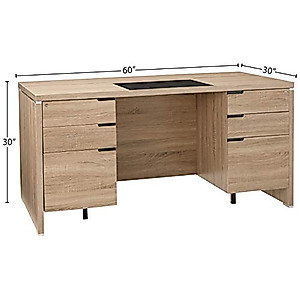 Benzara Wooden Desk with Locking Drawers, Brown