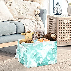 innewgogo Tie Dye Teal Storage Bins with Lids for Organizing Storage Bin with Handles Oxford Cloth Storage Cube Box for Toys