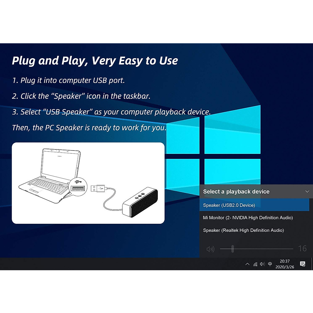 LIELONGREN [Newer] USB Computer Speaker for Desktop, Laptop Speaker, PC Speaker, Small Computer Soundbar with Hi-Quality Sound, Loud Control Volume, Rich Bass