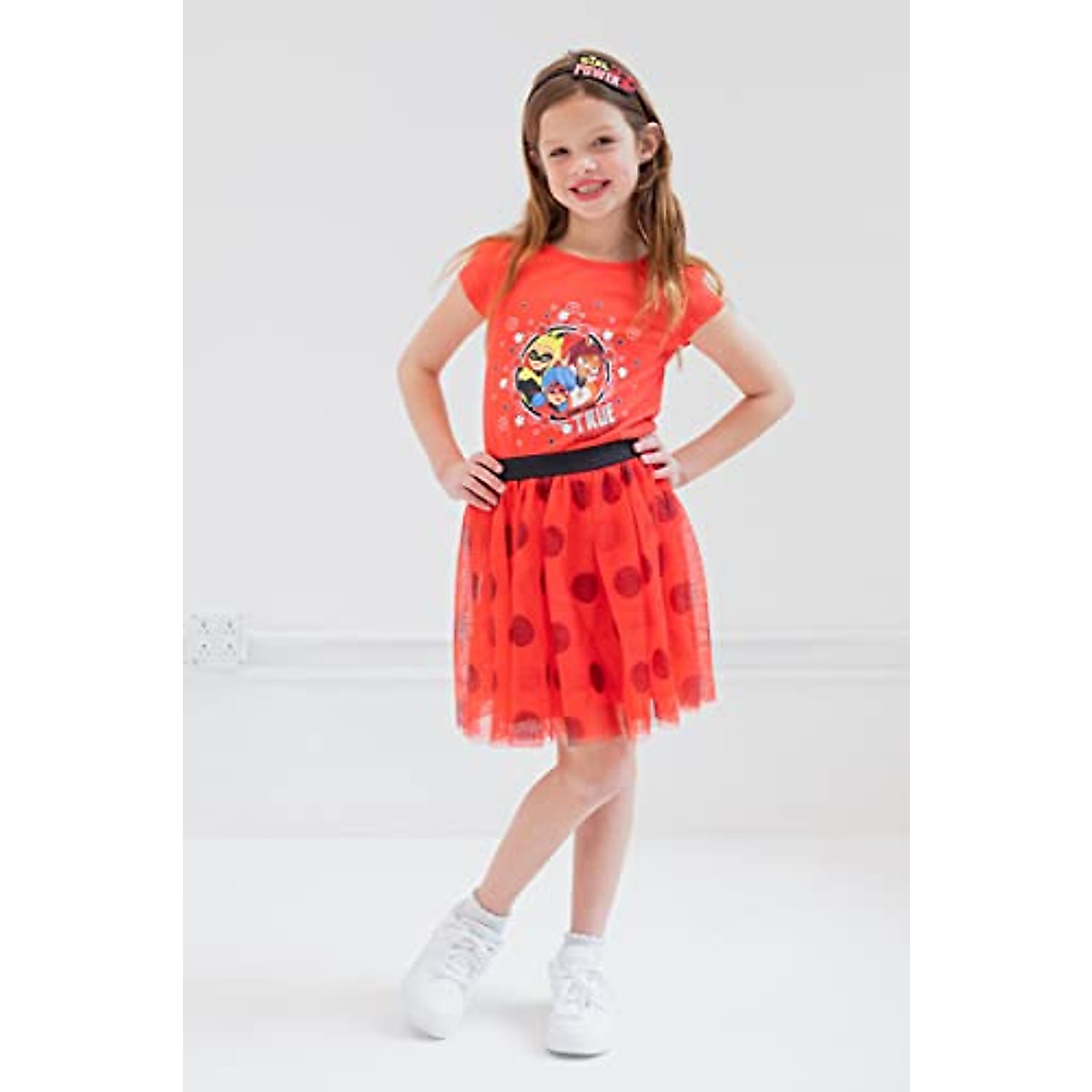Miraculous Ladybug Rena Rouge Little Girls 3 Piece Outfit Set: T-Shirt Skirt Headband Red 6-6X