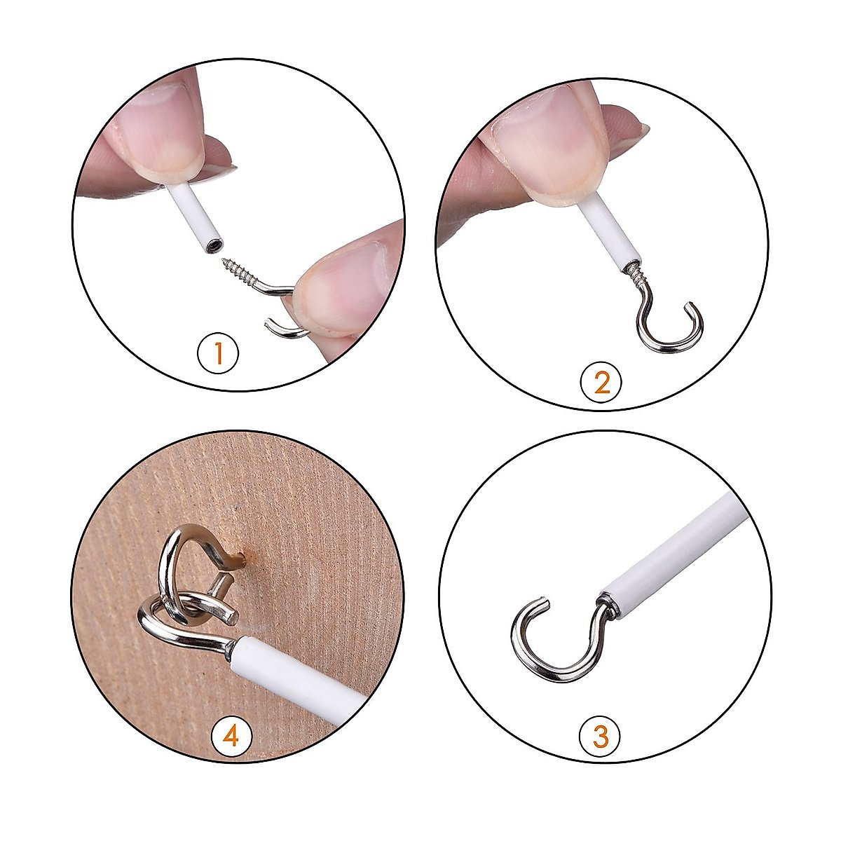 Shappy Curtain Wire with Self-adhesive Hooks, Hooks and Eyes for Net Curtain Rod (3 Meters, 4 Pairs)