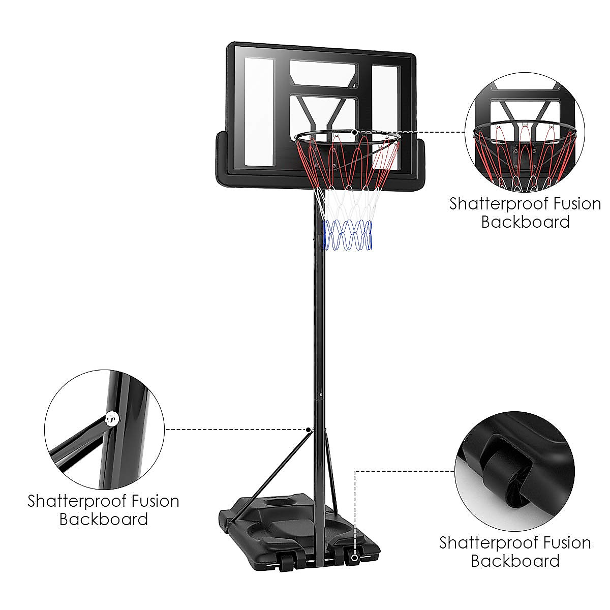 GYMAX Portable Basketball Hoop, 8.5-10ft Height Adjustable Basketball Stand System with 39" Broad Backboard, Spare Net & Transportation Wheels, Indoor/Outdoor Basketball Goal for Kids Youth Family
