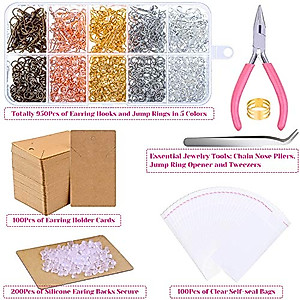 Earring Making Supplies, Paxcoo 1350pcs Earring Making Kit with Earring Hooks, Jump Rings, Pliers, Earring Backs, Earrings Holder Cards and Clear Bags for DIY Earring Supplies and Earring Findings