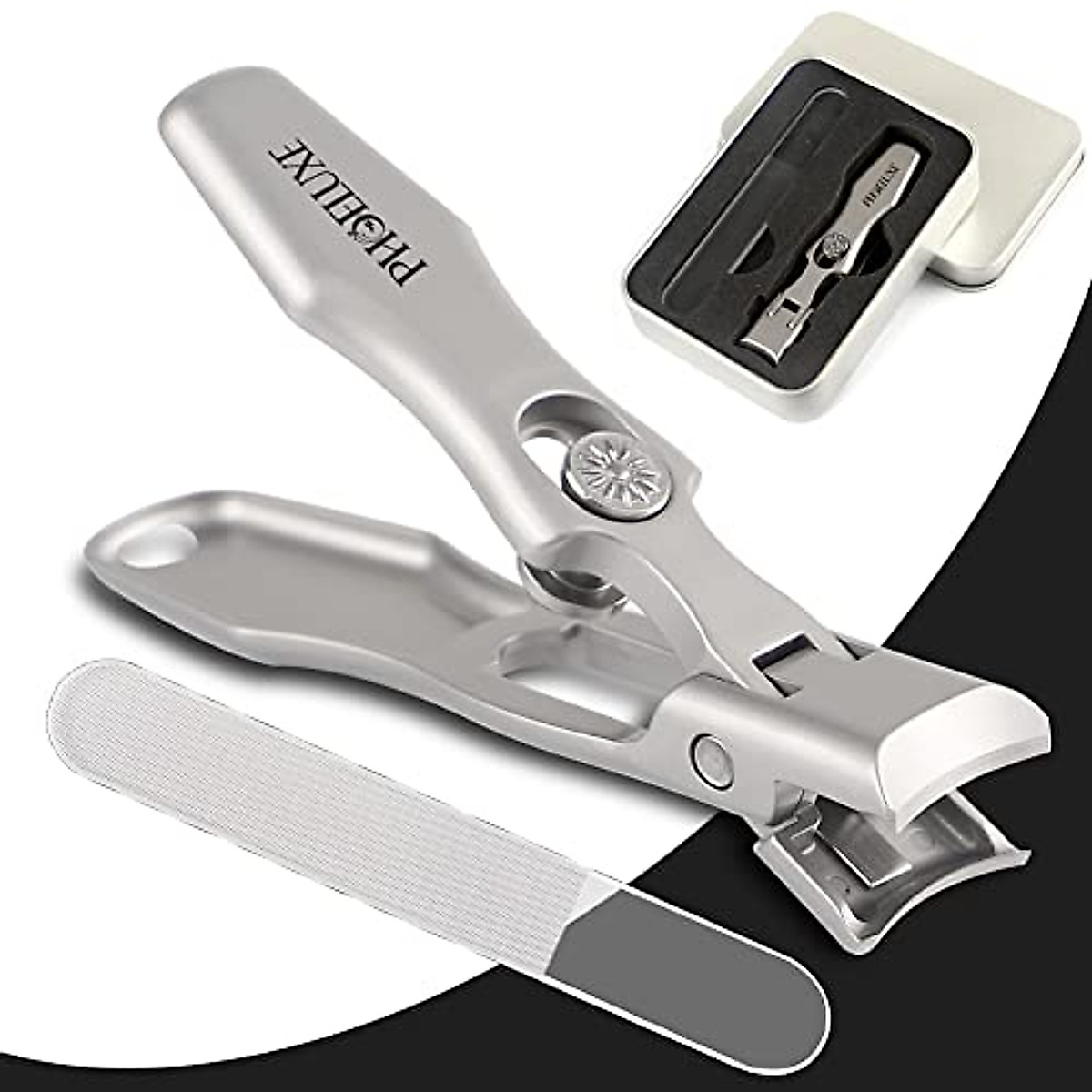 PHOELUXE Nail Clippers, 16mm Wide Jaw Opening Nail Clippers for Cutting Thick Nails Extra Large Toenail & Fingernails Clippers with Safety Lock and Nail File for eniors, Men, Adult (Silver)