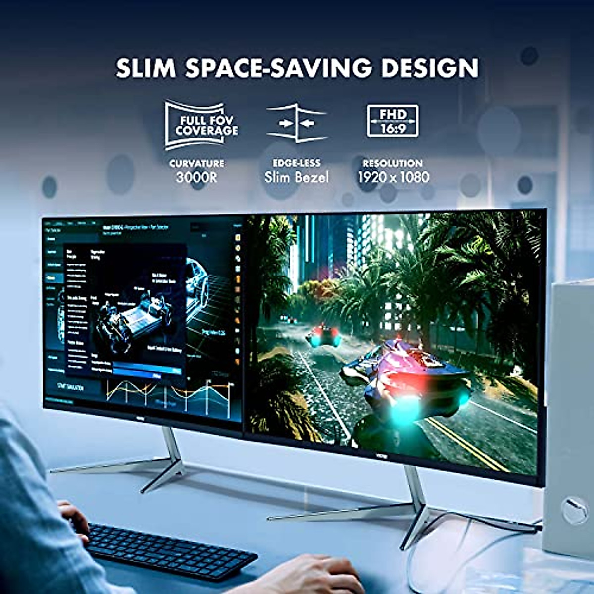 Viotek NBV24CB2 24-Inch Curved Monitor, 75 Hz Full-HD Frameless Monitor for Home, Office & Gaming | VGA, HDMI, 3.5mm | Adaptive Sync w/Superior Dead Pixel Policy + 3Yr Performance Promise