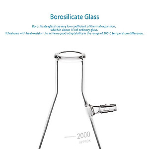 StonyLab Borosilicate Glass Filtering Flask, Bolt Neck with Tubulation (2 Pack) (2000ml)