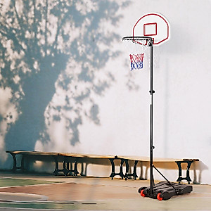 Yaheetech Portable Basketball Hoop Stand Backboard System Height Adjustable 5.2-7 ft Basketball Goal Indoor Outdoor with Wheels Red