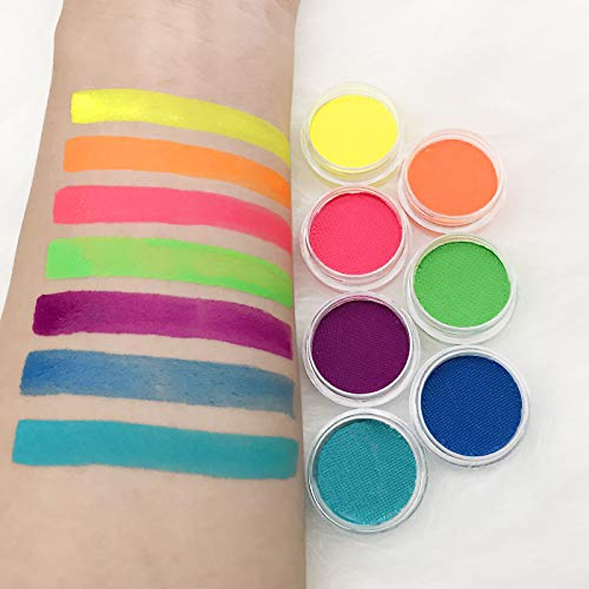 Water Activated UV Reactive Hydra Eyeliner, ONMAY 7 Color Aqua Eye Liner Glow in the Blacklight Body Face Paint Makeup Kit - Neon Bundle