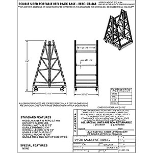 Vestil RERC-CT-468 Portable Two Sided Reel Rack, 53" x 73" x 108", Silver Frame/Orange Bracket