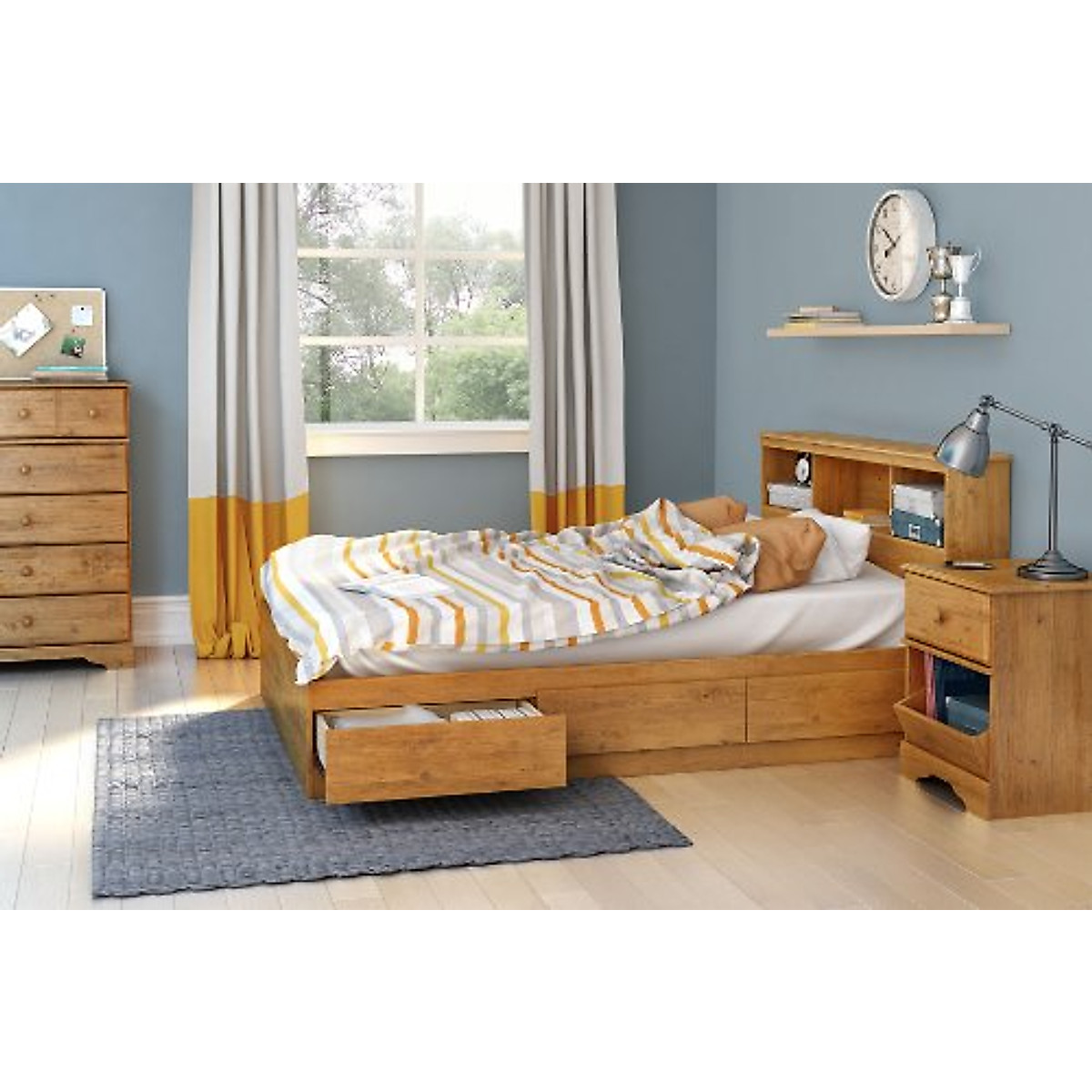 South Shore Little Treasures Bookcase Headboard with Storage, Full 54-inch, Country Pine