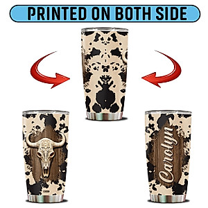WONWIX Personalized Cow Tumbler Cowgirl 20oz with Lid Travel Cup Coffee Mug Water Bottle Insulated Stainless Steel Gift for Women Girl Daughter Sister Animal Lovers