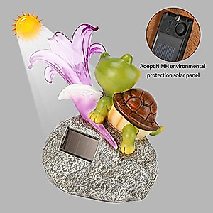 Solar Turtle Garden Statue with White Led Light, Waterproof Tortoise Figurine for Outdoor Decoration of Garden, Lawn, Yard | UV & Water Resistance Auto Light Up Garden Decor Turtle Ornament