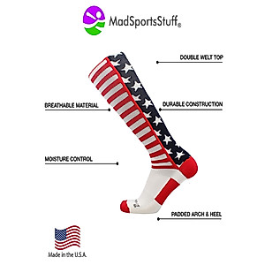 USA American Flag Stars and Stripes Over the Calf Socks (Navy/Red/White, Large) - Patriotic Knee High Socks for Softball, Baseball, Football, Soccer & More - Patriotic Sports Socks