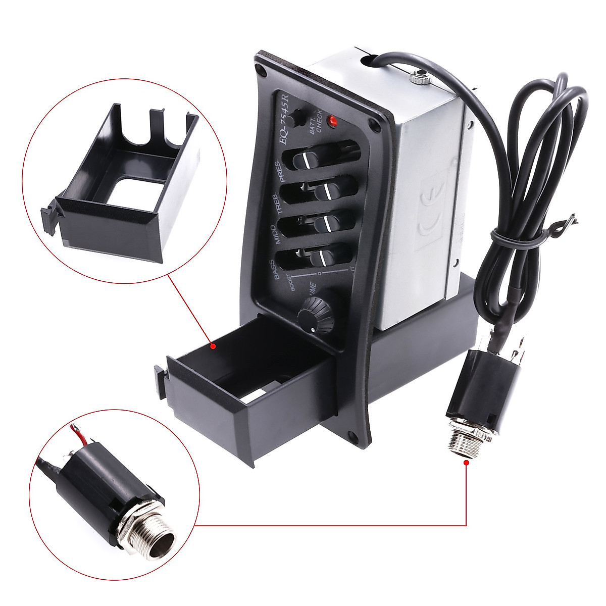 ASCENDAS Guitar EQ-7545R 4-Band EQ Equalizer System Acoustic Guitar Preamp for Acoustic Guitars Black (CURVE)