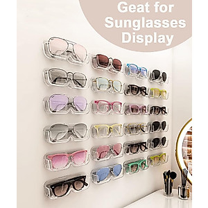 Dincken 2pcs Glasses Holder Stand, Wall Mounted Eyeglasses Holder with Adhesive, Beside Reading Glasses Holder for Nightstand, Clear