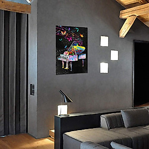 LevvArts Piano Wall Art Decor Grunge Graffiti Painting Canvas Pictures Artwork Pop Music Poster Art Prints for Home Bedroom Room Decorations 24x36inch