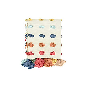 Creative Co-Op 60" L x 50" W Woven Cotton Tufted Dots & Tassels Throw, Multicolor