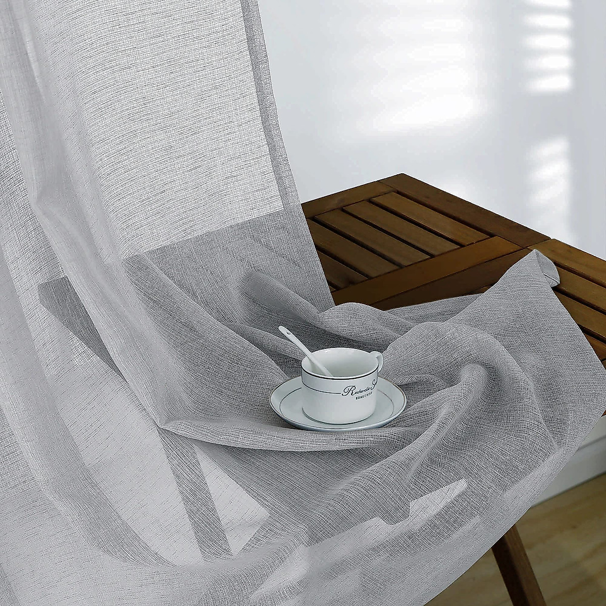 koufall Gray Linen Look Curtains 96 ines Long Set of 2 Rod Pocket Elegant Woven Textured Voile Sheer Drapes for Bedroom Living Room Patio Sliding Door Home Office Backdrop 52x96 in Length Silver Grey