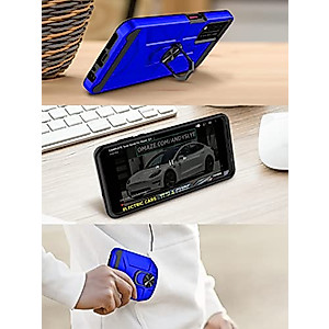 T-Mobile Revvl V+ 5G Cover, Revvl V+ 5G Case with [3X Tempered Glass Screen Protector], Built-in Ring Kickstand and Magnetic Car Mount Shockproof Dropproof Armor Case for TCL REVVL V+ 5G - Klein Blue