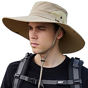 Muryobao Mens Sun Hat Summer Outdoor UPF50+ UV Protection Waterproof Wide Brim Bucket Hats Foldable Boonie Cap for Fishing Hiking Garden Beach Safari Beige