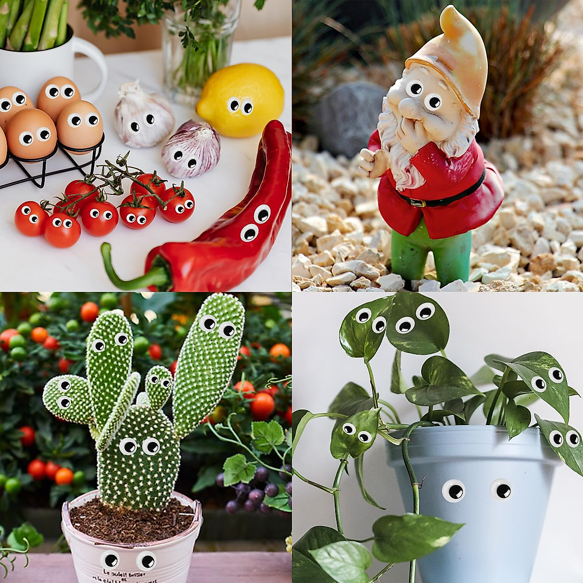 SNAIL GARDEN 1200Pcs Black Wiggle Googly Eyes with Self-Adhesive, 1000Pcs Round Plastic Wiggle Stickers Eyes & 200Pcs Oval Sticker Eyes for Crafts, DIY Projects, Halloween, Christmas DIY Decorations