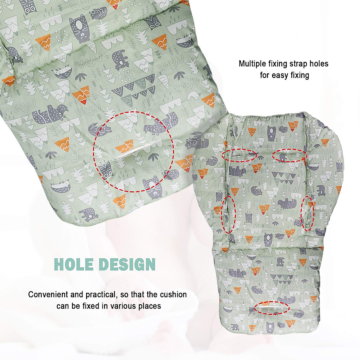 Baby High Chair Cushion, Thick Pad for Wooden High Chair, Baby Dining Chair Liner Mat (Green Forest)