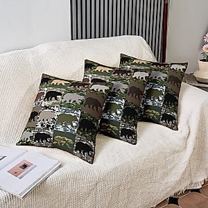 Castle Fairy Bear Pillow Cover,Wildlife Animal Hunting Camo Print Pillowcase Soft Square 18"x18" Cushion Case,Camouflage Plaid Print Throw Pillow Cover Single Pack for Room Decor Double Sides Print
