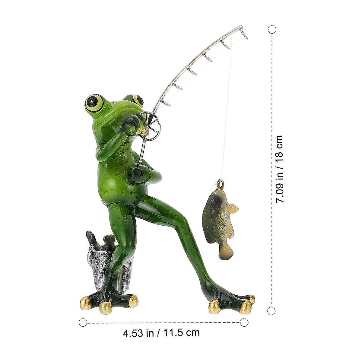 Funny Frog Figurines Garden Statue: Fishing Frog Ornament 2pcs Animal Collectible Figurines Sculpture for Bonsai Yard Table Desk Decor