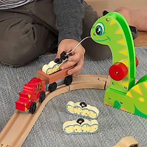 KidKraft Dinosaur Bucket Top Portable Wooden Train Set with 56 Pieces and 9 Feet of Track, Gift for Ages 3+