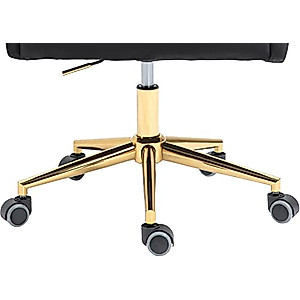 Meridian Furniture 163Black Karina Collection Modern | Contemporary Velvet Upholstered Swivel and Adjustable Office Chair with Durable Rich Gold Base, Black, 23" W x 26" D x 36"-39" H