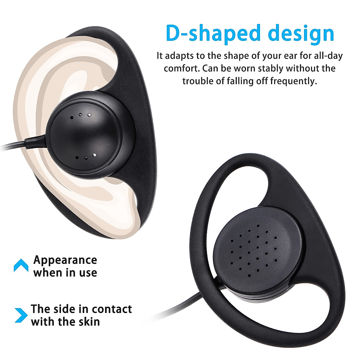 brogtrol 10 Pack 2 Pin D Shape Walkie Talkie Headset with PTT Microphone Suitable for Motorola CP040, CP140, CP160, CP180 HYT TC-500, TC-508, TC-518 Midland G15, G18 2 Way Radio