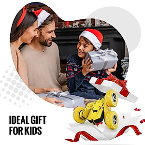 SGILE RC Stunt Car Toy Gift, 4WD Remote Control Car with 2 Sided 360 Rotating Rc Car for Kids Girls Boys Age 6 7 8 12, Yellow