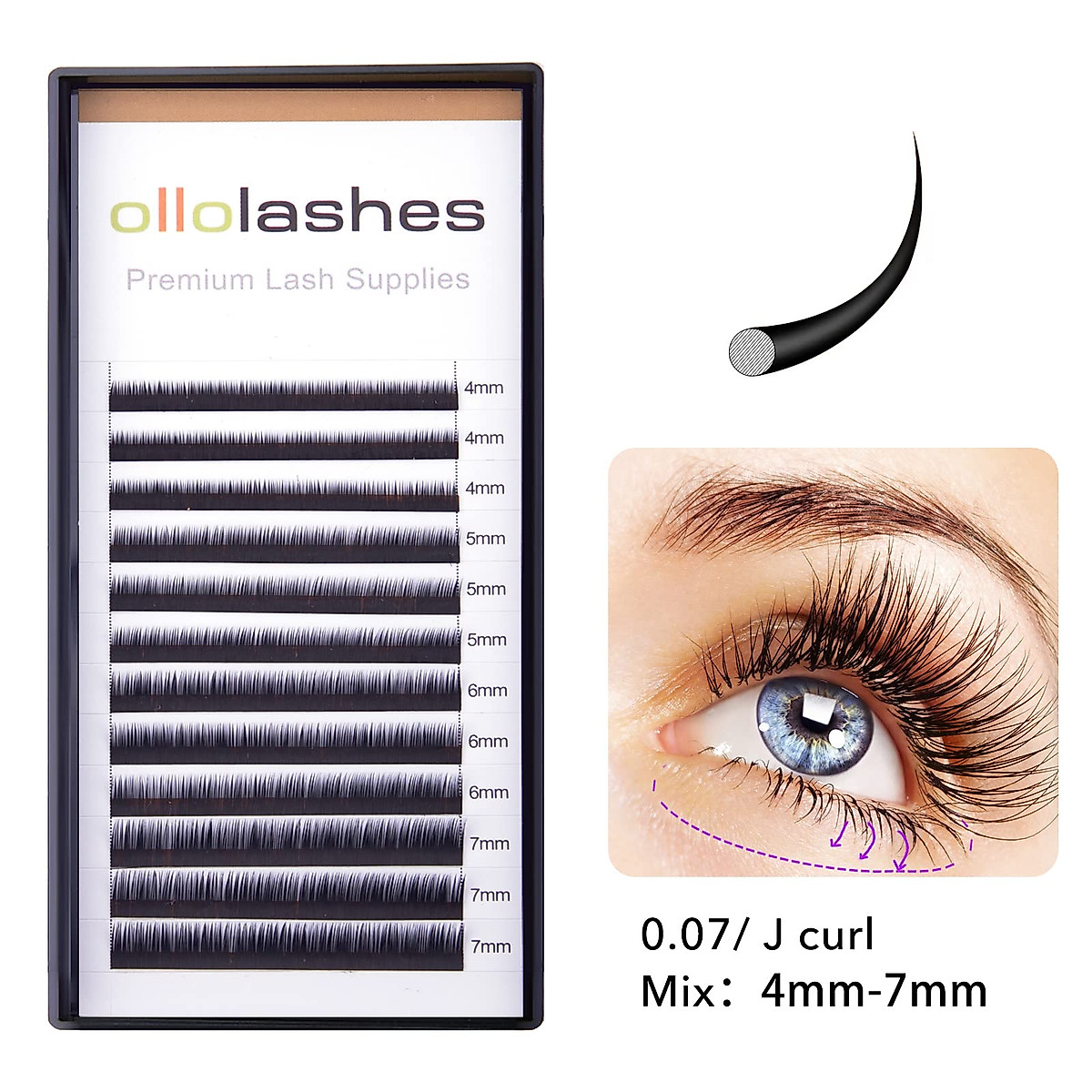 Bottom Lash Extension J Curl 0.07mm Mix4-7mm 4mm 5mm 6mm 7mm Black Color Bottom Lash Extensions (Mix4-7mm 0.07 J Curl)