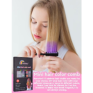 Kalolary 10 Colors Hair Chalk for Girls Kids, Temporary Bright Hair Color Dye Easter Gifts for Girls Age 4 5 6 7 8 9 10+, Washable Hair Chalk Comb for Party Cosplay DIY