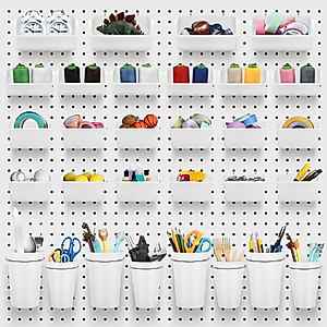 Roowest 60 Pcs Pegboard Cups Pegboard Bins Set, Pegboard Wall Organizer with Hooks and Loops, Peg Hooks Assortment Organizer Accessory for Office Storage Garage Craft Workshop (White)
