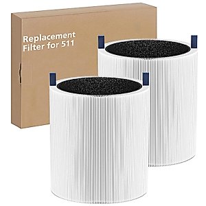 2-pack 511 Replacement Filter, Compatible with Blue Air Blue Pure 511 Air Purifier, True H13 HEPA Filters, and Activated Carbon Filter