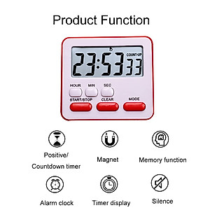 Jeeje Electronic Kitchen Timer, Large Screen with Multifunctional Count up Countdown Alarm Clock Silence Memory Magnetic Suction Snooze Battery Powered for Students Baking