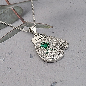 CHOORO Green Awareness Ribbon Charm Boxing Glove Necklace Gift for Lymphoma/Lyme Disease/Mental Illness/Bipolar Disorder/Cerebral Palsy (Green Awareness N)