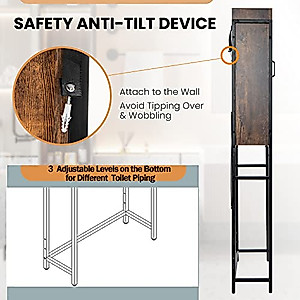 Giantex Over The Toilet Storage Cabinet, 4-Tier Bathroom Organizer w/ 3-Position Adjustable Shelves & Sliding Barn Door, Freestanding Toilet Space Saver Shelf for Bathroom, Laundry (Rustic Brown)