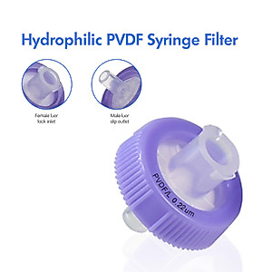 Syringe Filters PVDF Hydrophilic Filtration 0.22um 13mm Membrane Diameter Lab PVDF Membrane Disc Non-Sterile by Labfil, Pack of 100