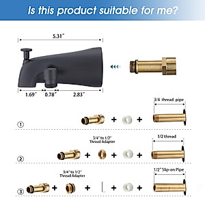 YASINU All Metal Bathtub Faucet with Sprayer 10 Settings, Tub Spout with Diverter Matte Black