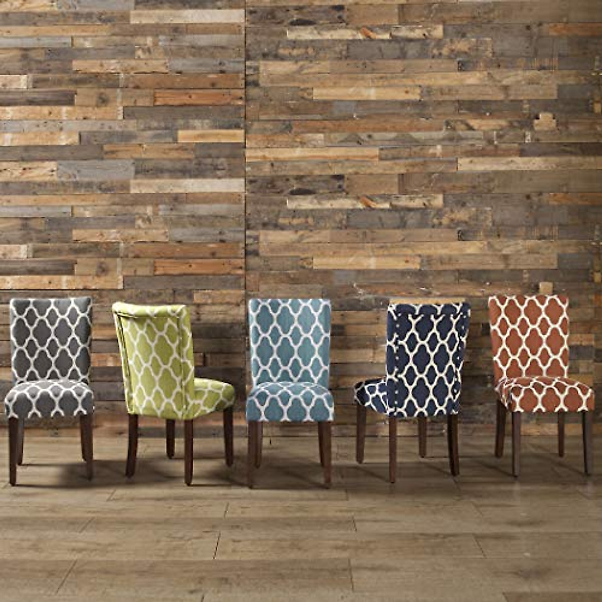 HomePop Parsons Classic Upholstered Accent Dining Chair, Set of 2, Teal and Cream Geometric