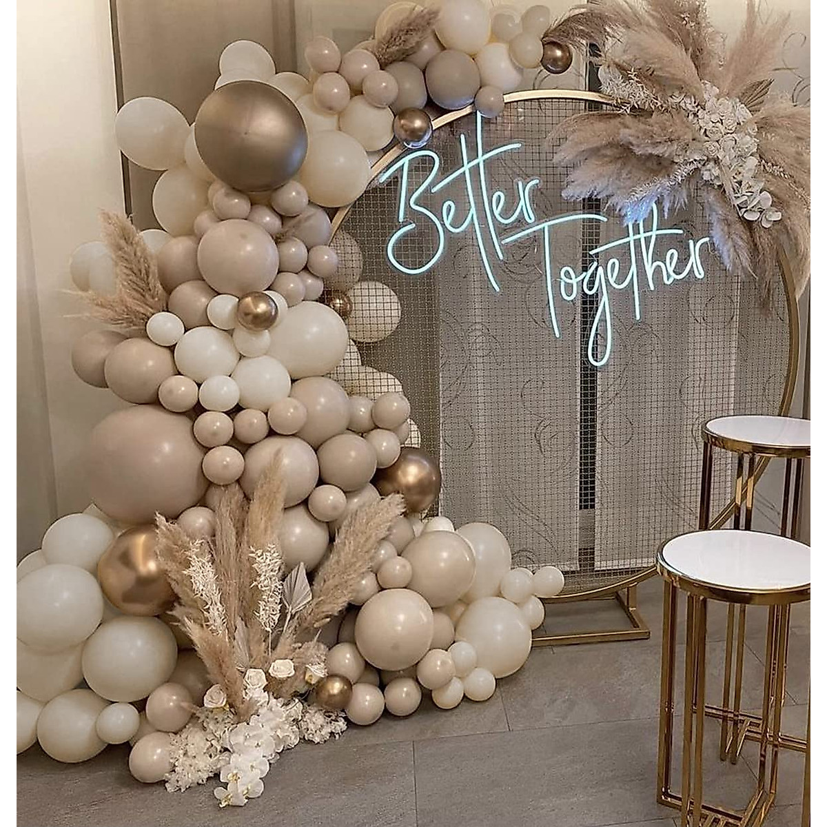 Boho Balloon Garland, 115PCS Beige Balloons Neutral Balloon Arch Kit with Champagne Balloon White Sand Double Stuffed Balloons for Birthday Party Wedding Bridal Shower Decorations (Beige)